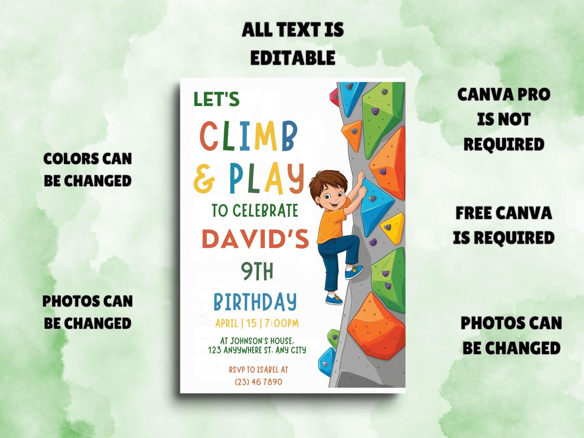 Editable Boy Rock Climbing Birthday Invitation, Printable Rock Wall ...