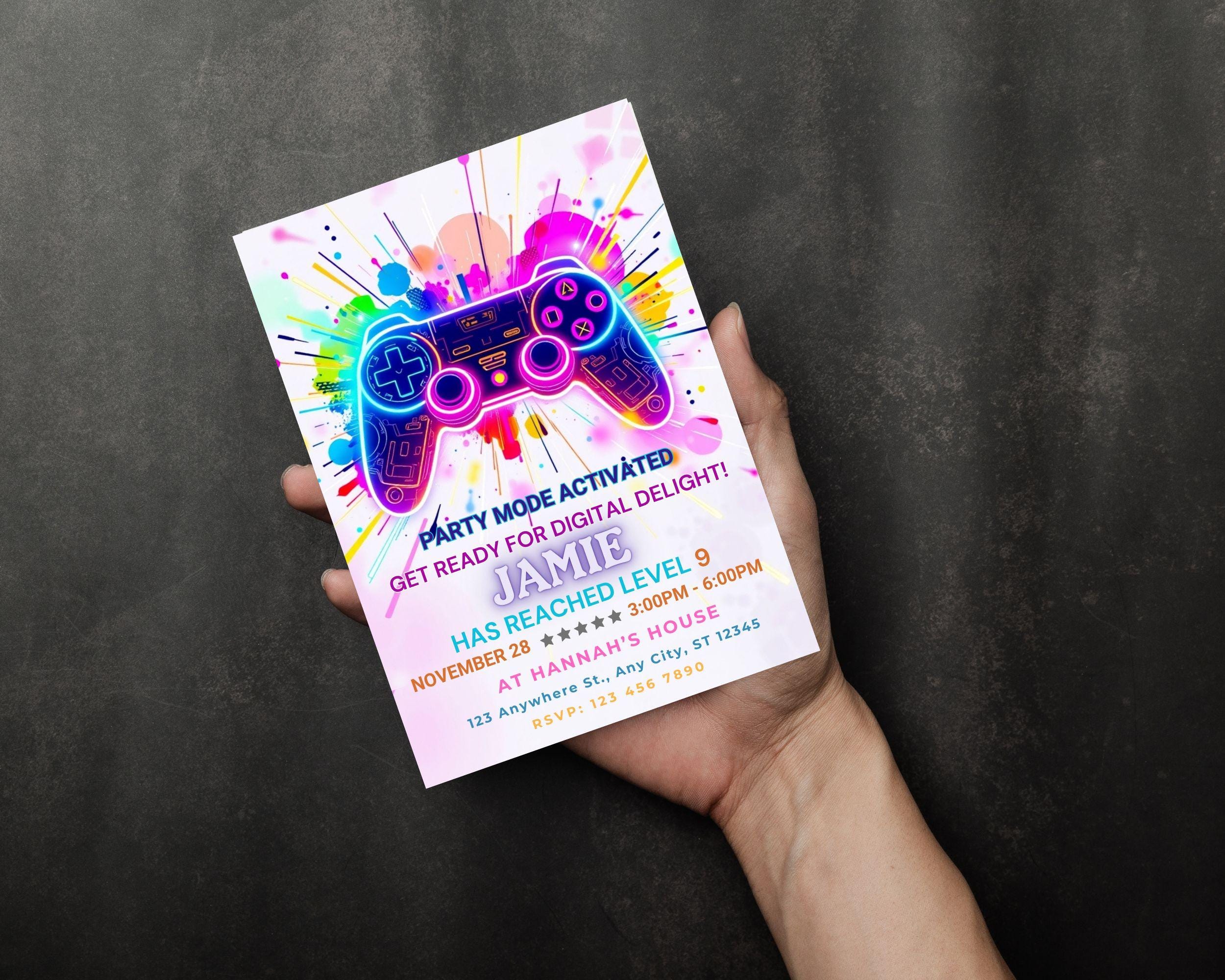 Video Game Party Invitation, EDITABLE Level up Birthday Invite, Blue ...