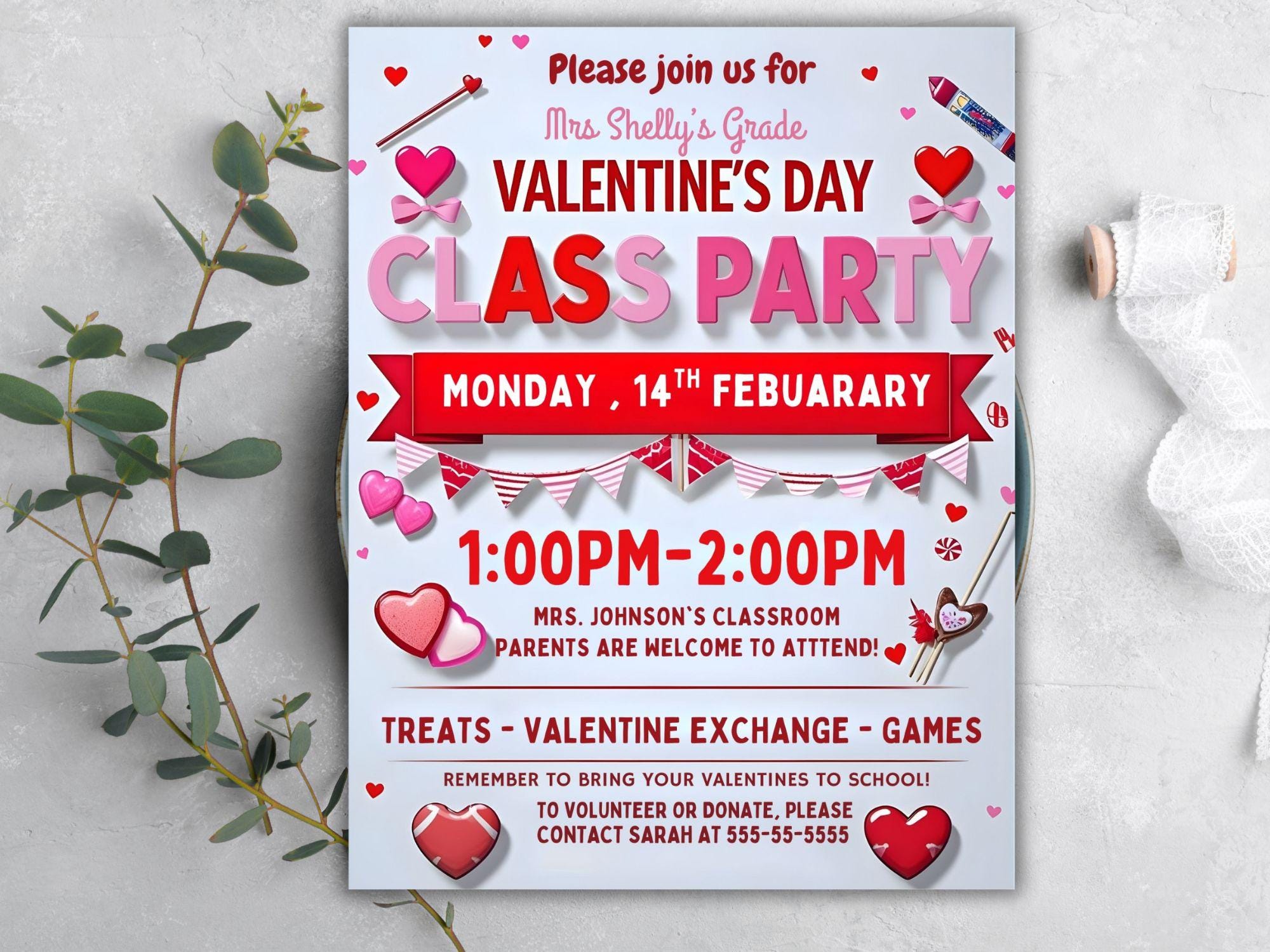 Editable Valentine's Day Class Party Invite Template (8.5" X 11") - Etsy