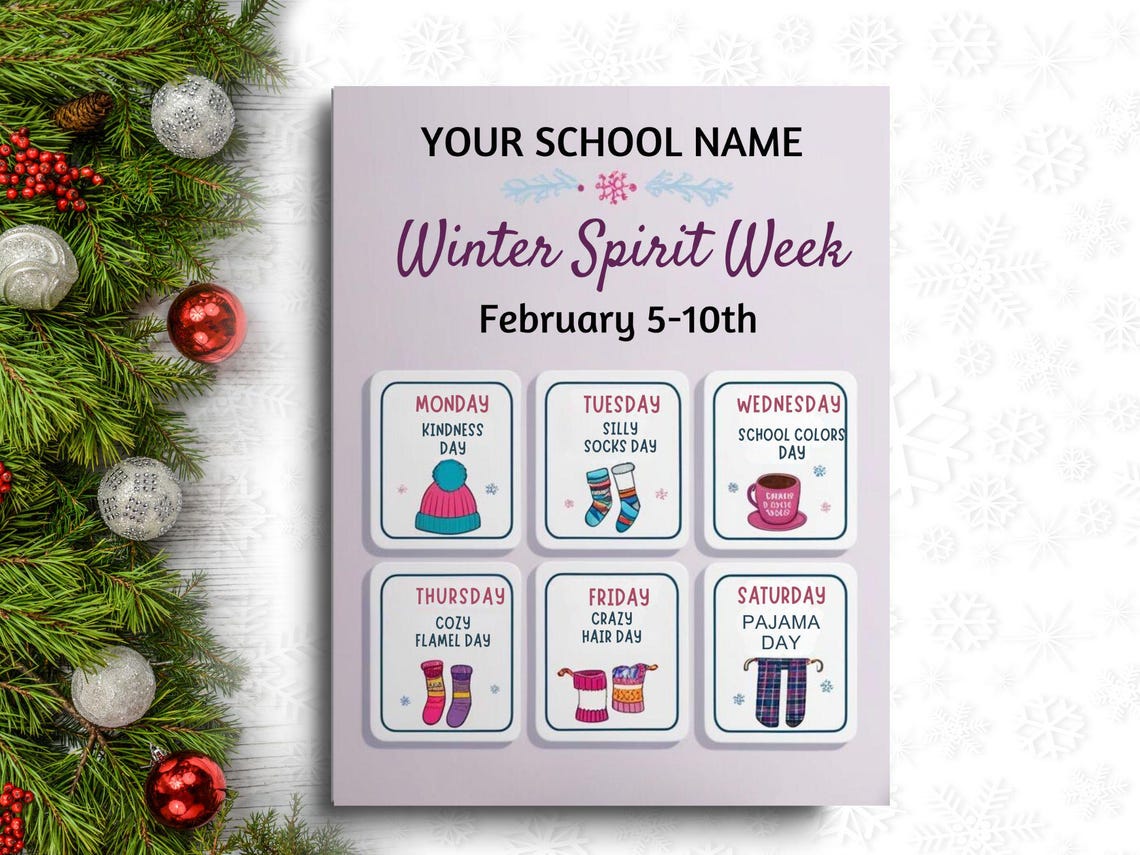 January Spirit Week Template | February Preschool Spirit Week | PTA ...
