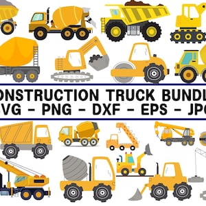 Construction Trucks SVG Bundle: Excavator, Crane, Digger (digital ...