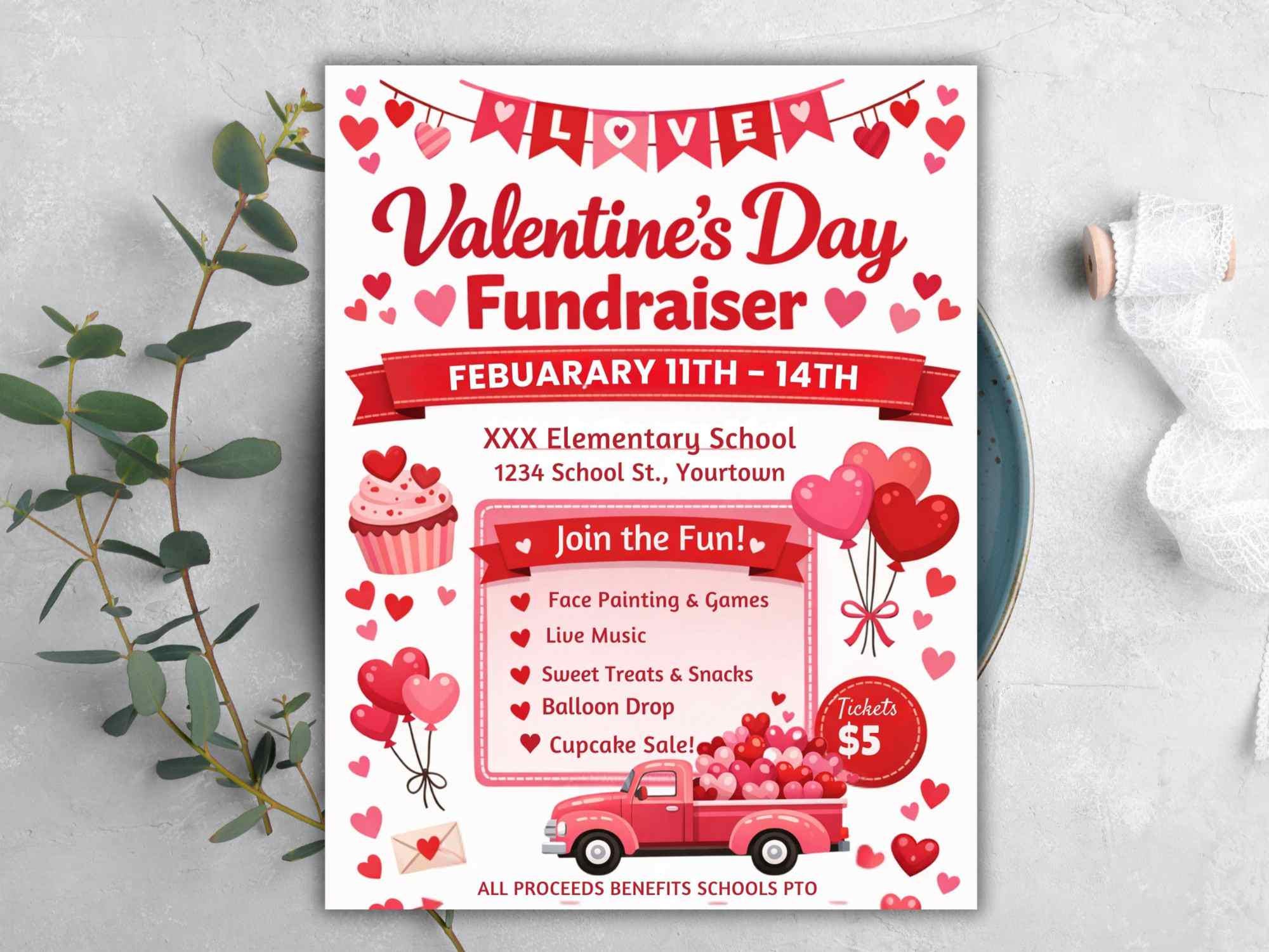 Editable Valentine's Day Fundraiser Flyer: School Party Template ...