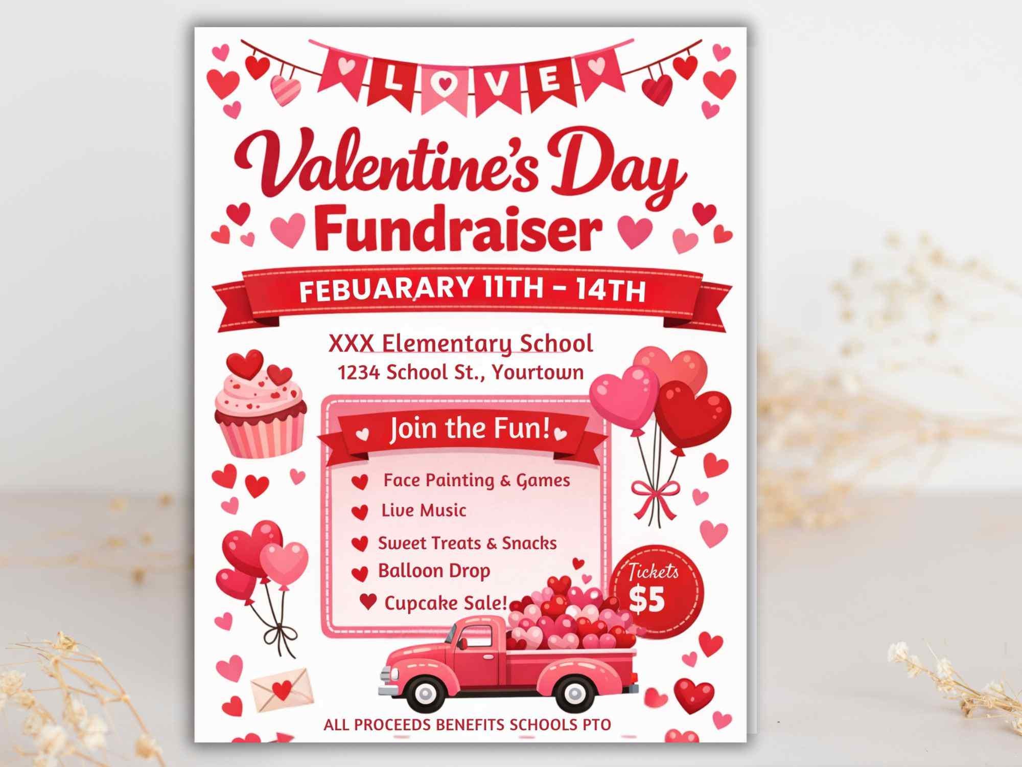 Editable Valentine's Day Fundraiser Flyer: School Party Template ...