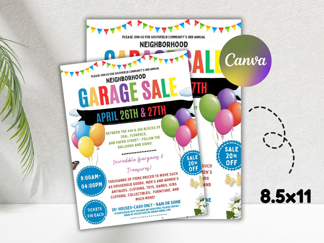 EDITABLE Garage Sale Flyer Template, Neighborhood Yard Sale Template ...