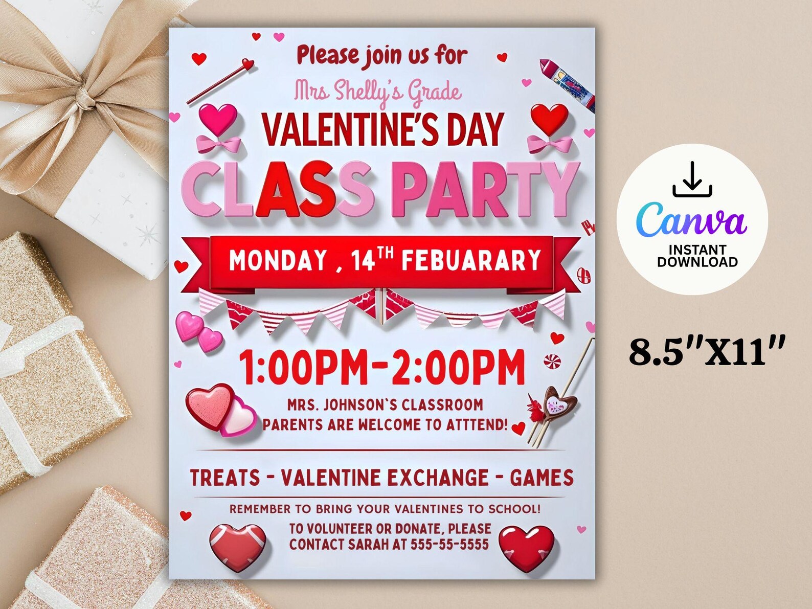 Editable Valentine's Day Class Party Invite Template (8.5" X 11") - Etsy