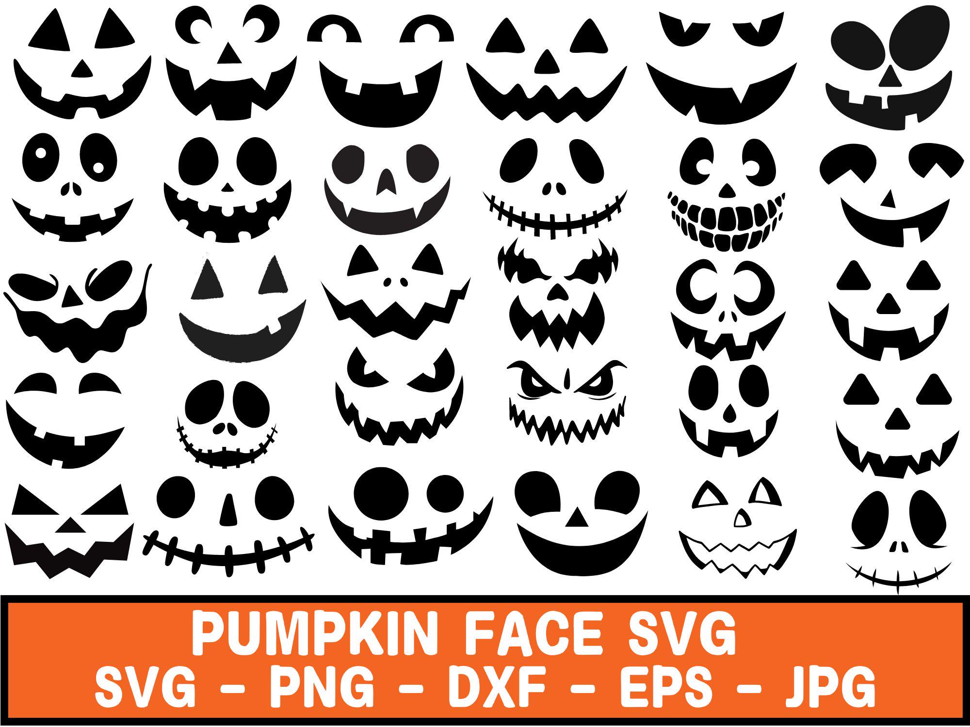 Pumpkin Faces Bundle SVG, Halloween Clipart, Jack-o' Lantern Faces ...