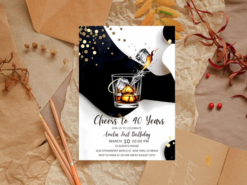 Editable Beer Birthday Invitation: Whiskey Theme, Any Age (canva ...