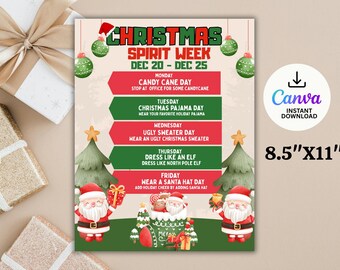 Editable Christmas Spirit Week Itinerary: School Holiday Planner (CANVA ...