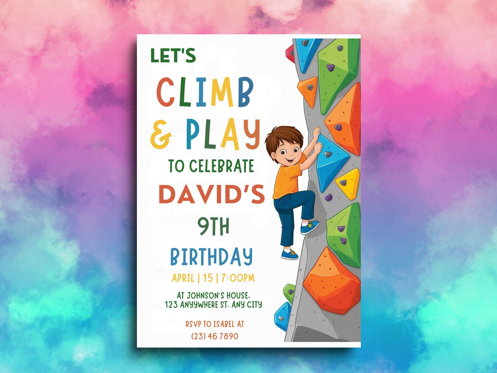 Editable Boy Rock Climbing Birthday Invitation, Printable Rock Wall ...