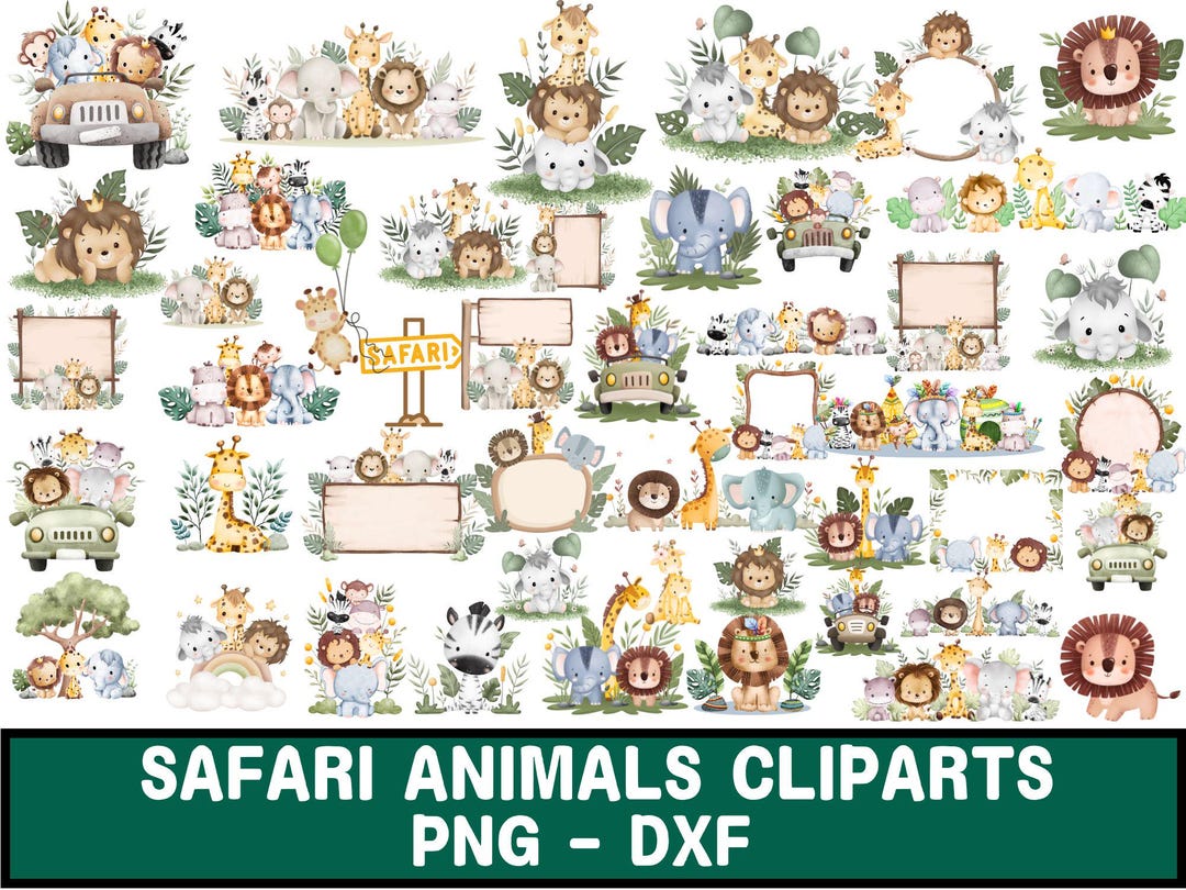 Watercolor Safari Animals Clipart: Baby Shower PNG, SVG (digital ...
