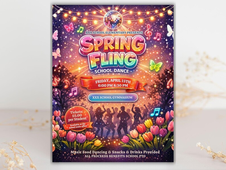Spring Fling Flyer: School Dance Invitation Template (canva, PDF) - Etsy
