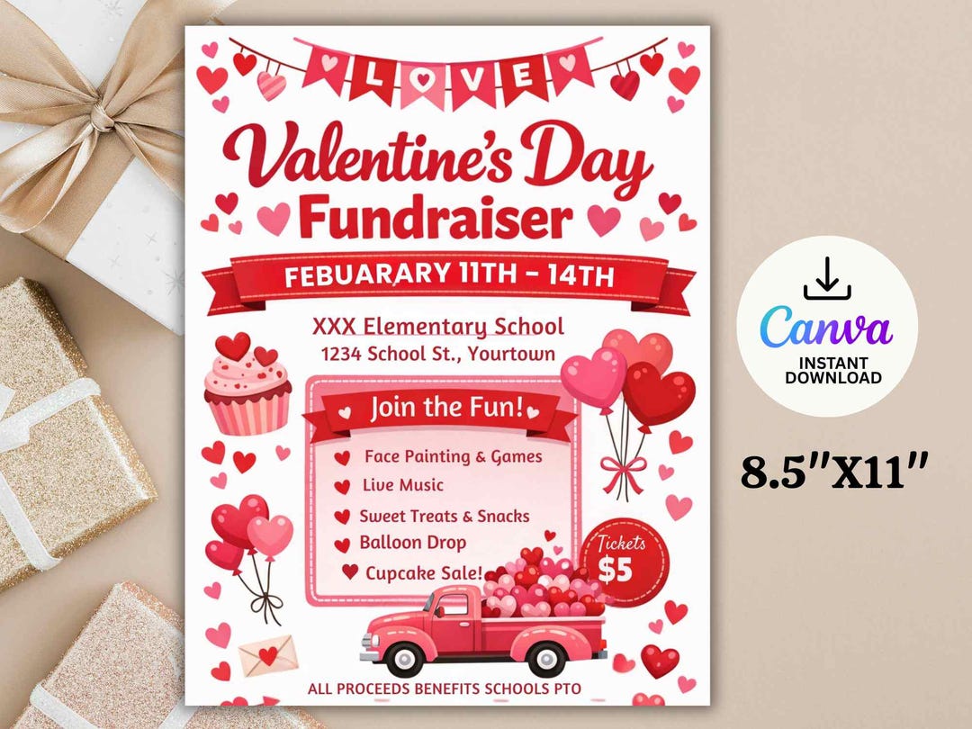 Editable Valentine's Day Fundraiser Flyer: School Party Template ...