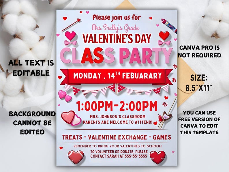 Editable Valentine's Day Class Party Invite Template (8.5" X 11") - Etsy