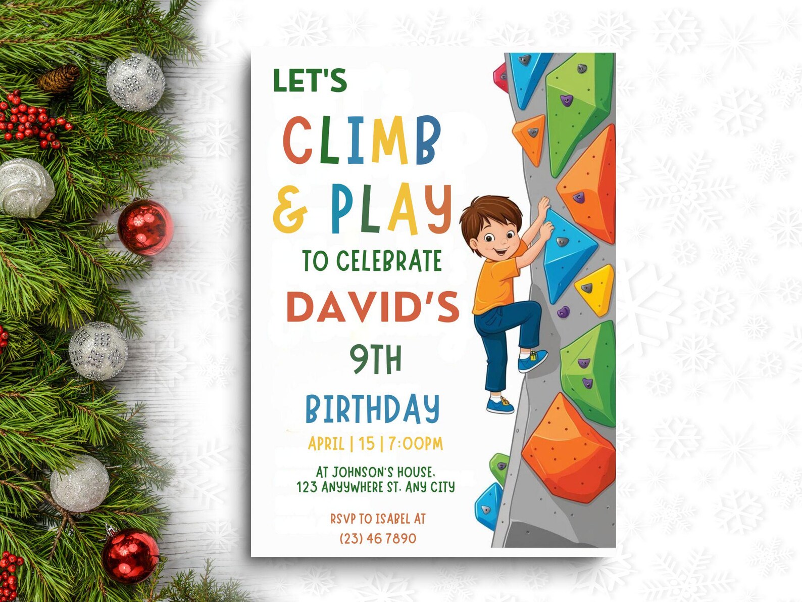 Editable Boy Rock Climbing Birthday Invitation, Printable Rock Wall ...