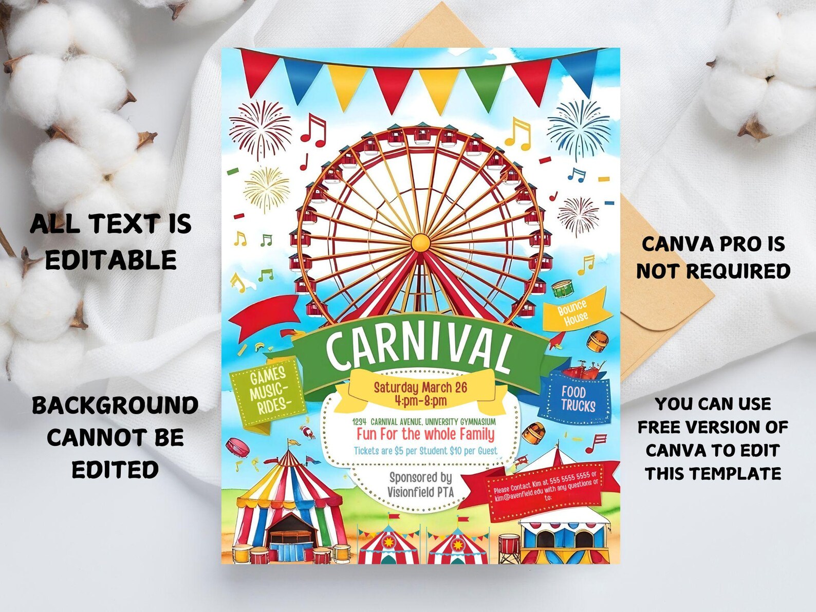 Editable Carnival Flyer Template School Invitation Fundraiser Instant ...