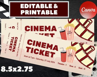 Editable Movie Night Ticket Template (digital Download) - Etsy