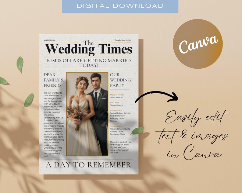 Wedding Newspaper, Wedding Newspaper Template, Newspaper Wedding ...