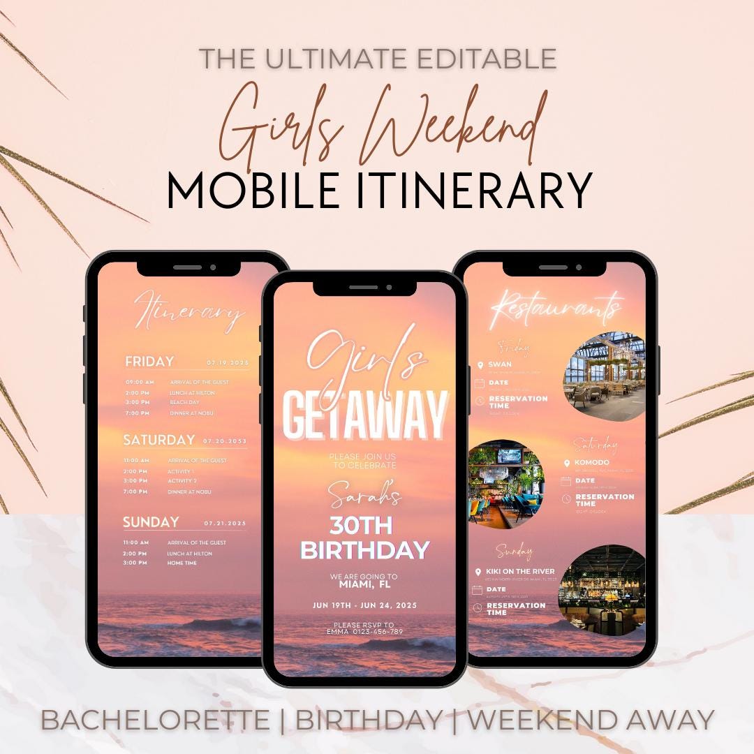 Girls Trip Itinerary, Birthday Weekend Invitation, Weekend Itinerary ...
