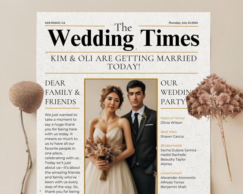 Wedding Newspaper, Wedding Newspaper Template, Newspaper Wedding ...