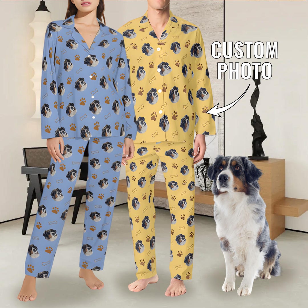 Custom Pet Pajamas Set, Custom Photo Women Pajama Sets, Funny Dog Face ...
