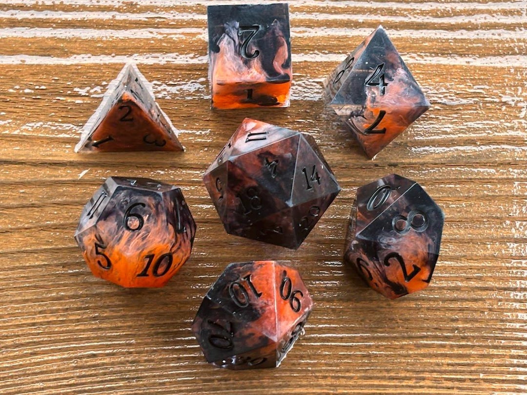 Hellfire Orange & Black Transparent Handmade Resin Sharp-edge Dice Set Dnd - Etsy