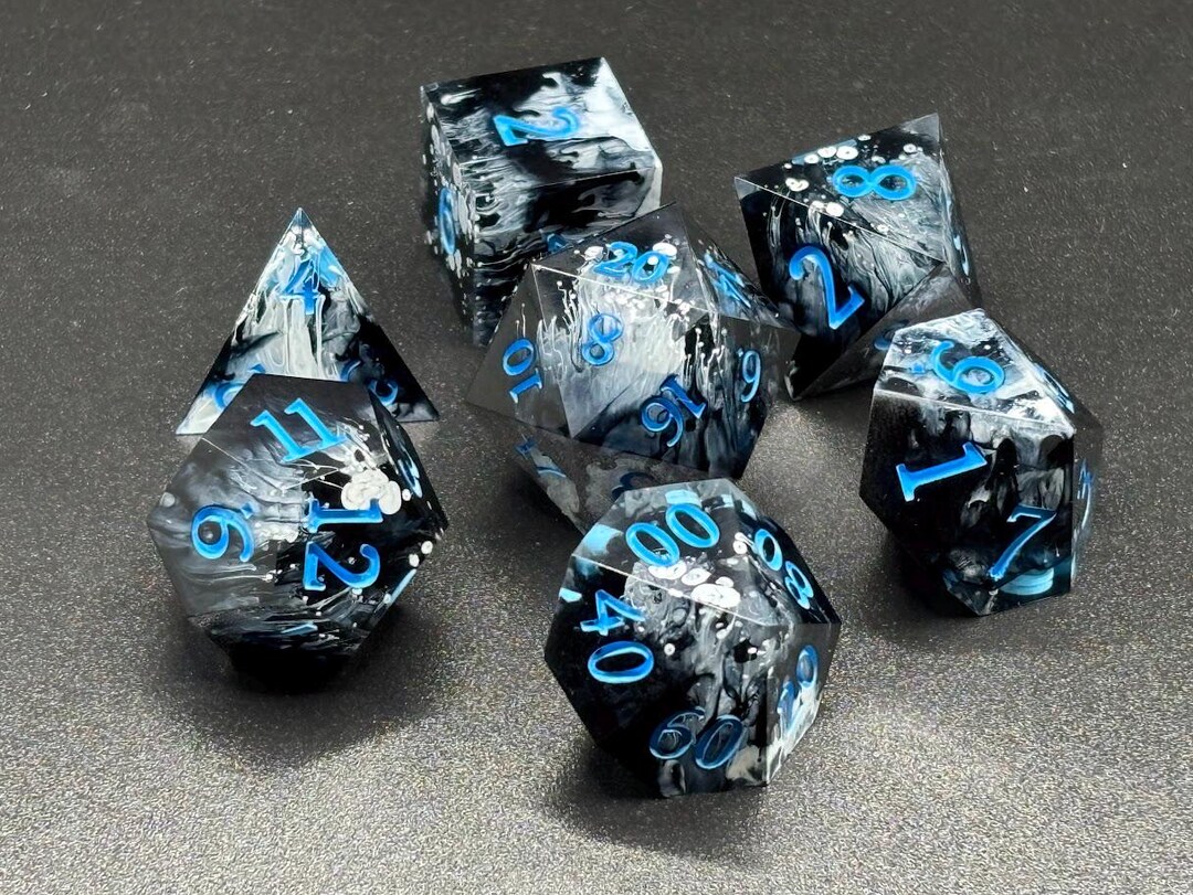Negative Space Black White & Blue Handmade Resin Sharp-edge Dice Set ...