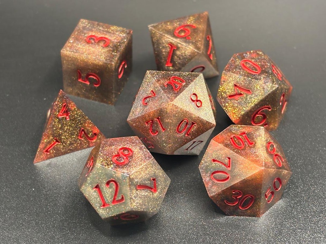 Dragon's Hoard Dice Set Handmade Resin Gold Red Black Sharp-edge Dice ...