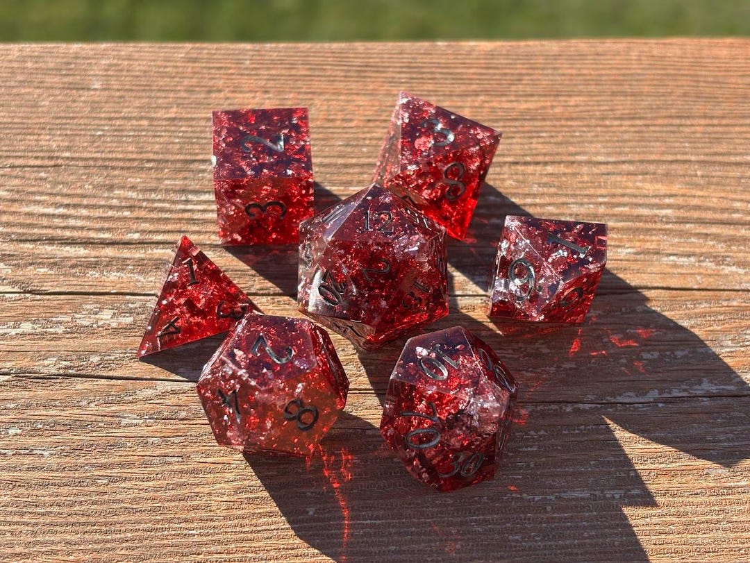 Dragon's Bane Red & Silver Transparent Handmade Resin Sharp-edge Dice ...