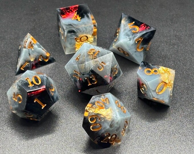 Hades Black Gold Red Transparent Handmade Resin Sharp-edge Dice Set Dnd ...