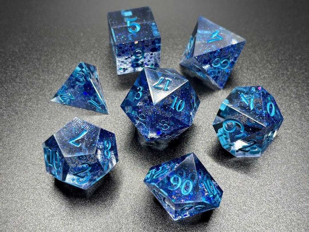 Flurry Transparent Blue Glitter Handmade Resin Sharp-edge Dice Set Dnd ...