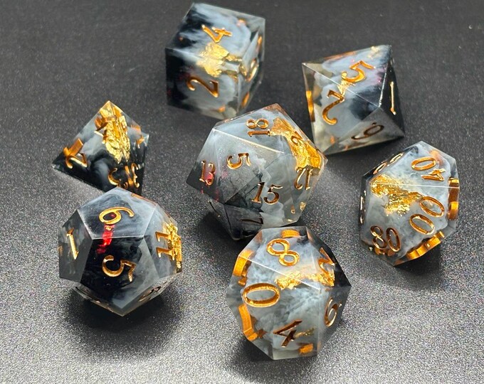 Hades Black Gold Red Transparent Handmade Resin Sharp-edge Dice Set Dnd ...