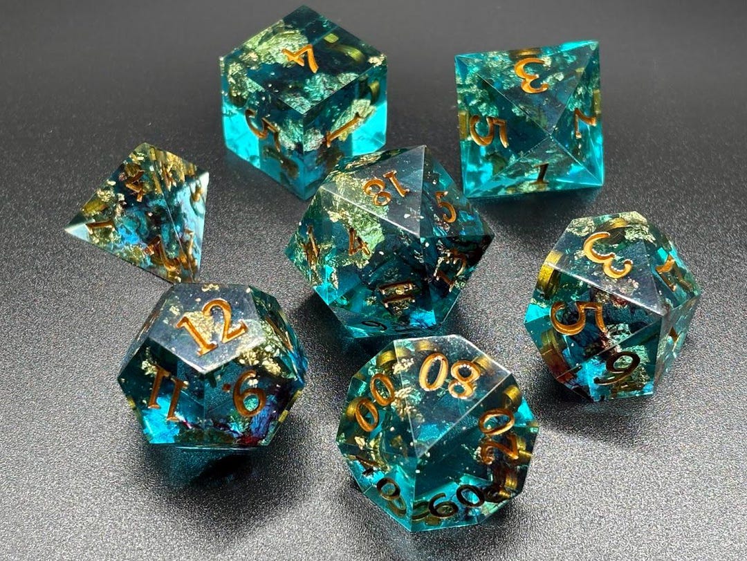 Blood in the Water Turquoise & Red Handmade Resin Sharp-edge Dice Set ...