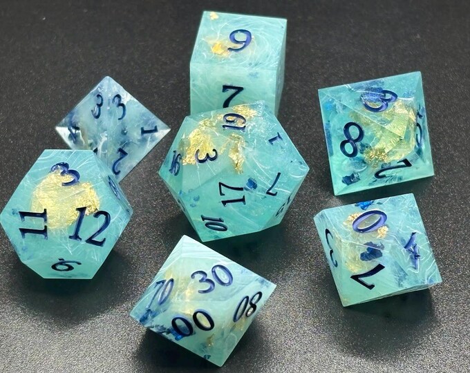 Poseidon Blue, Gold, and White Transparent Handmade Resin Sharp-edge ...