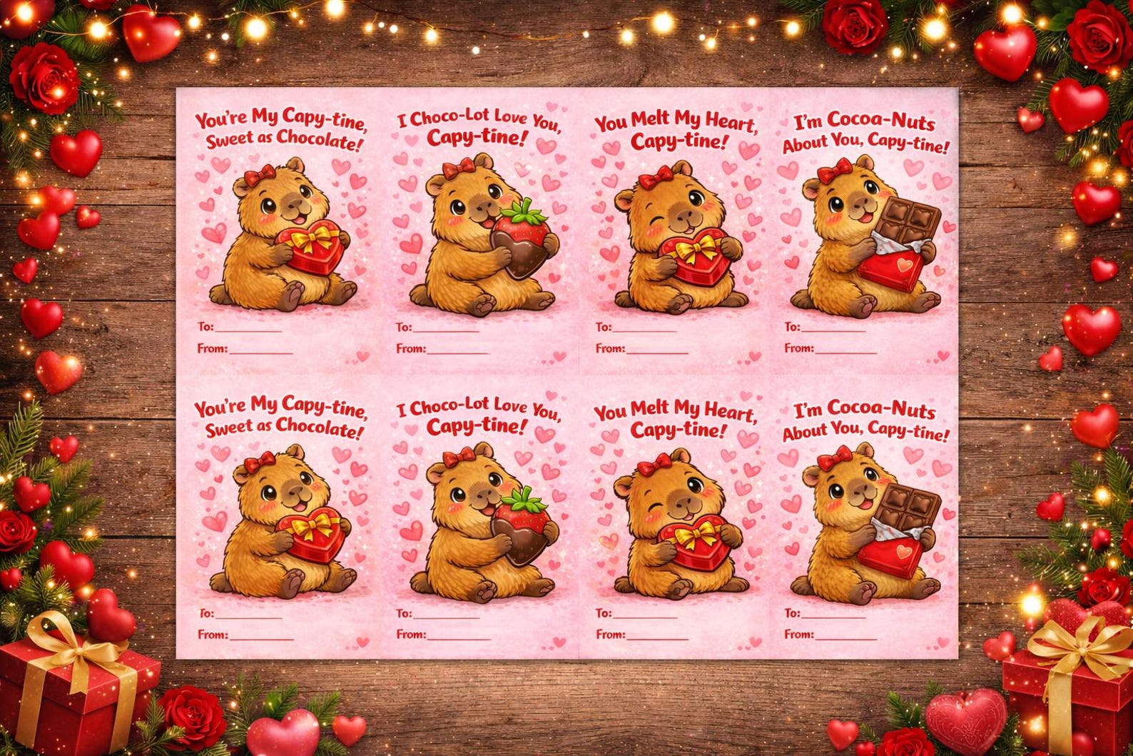 Capybara Valentine's Day Cards for Kids | Printable School Valentines ...