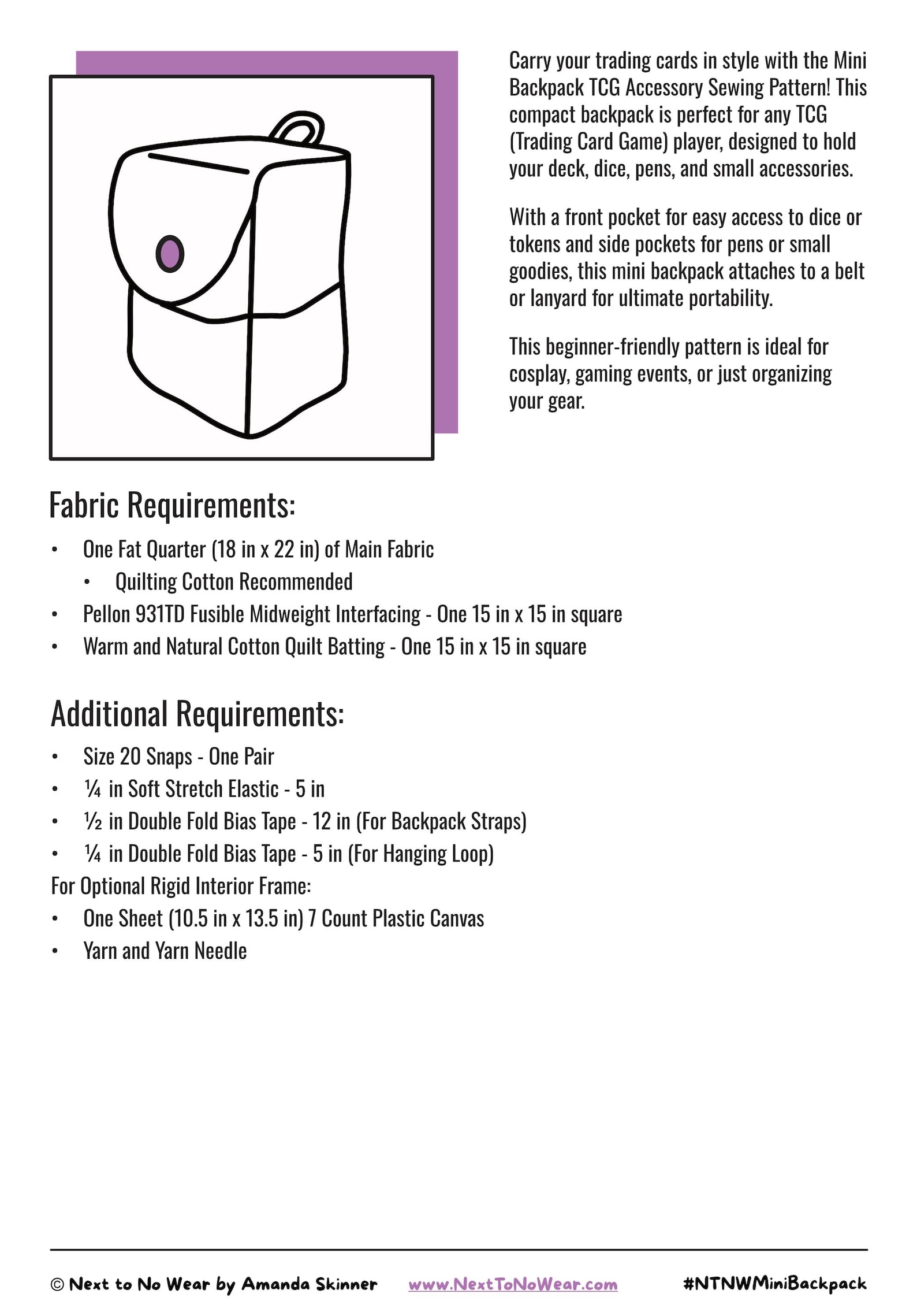Mini TCG Backpack PDF Sewing Pattern - Etsy