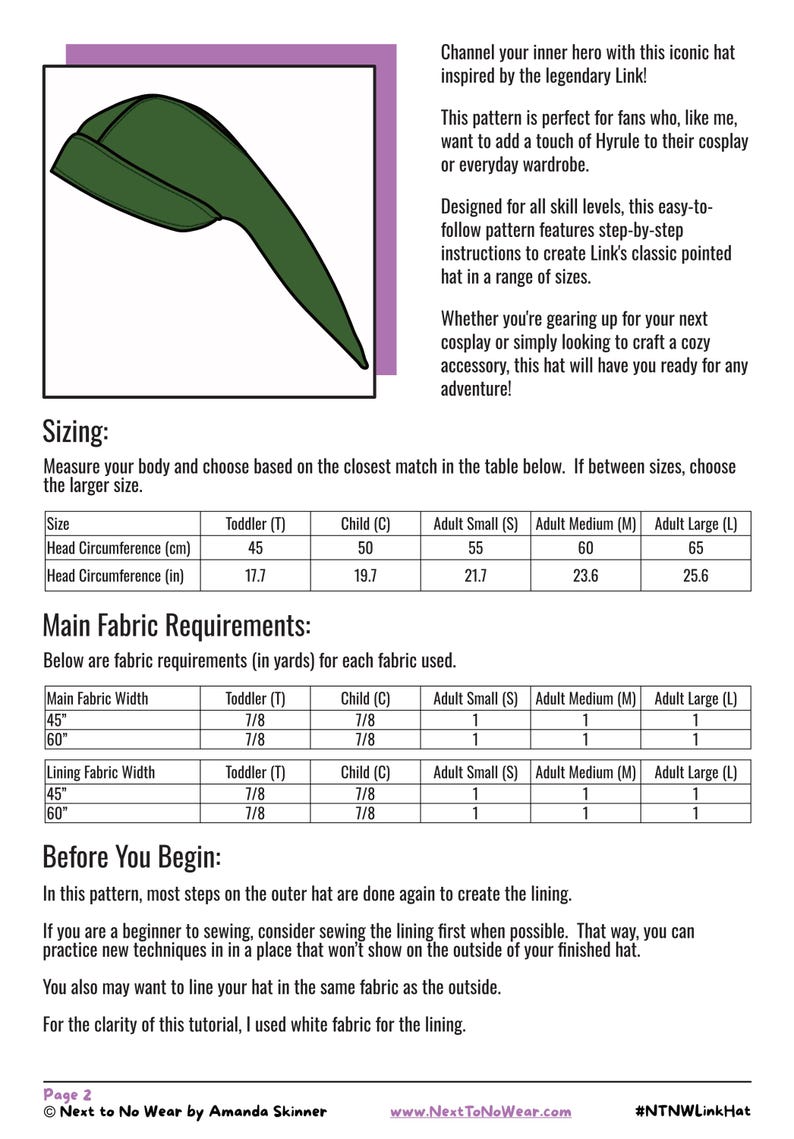 Link's Hat PDF Sewing Pattern - Etsy