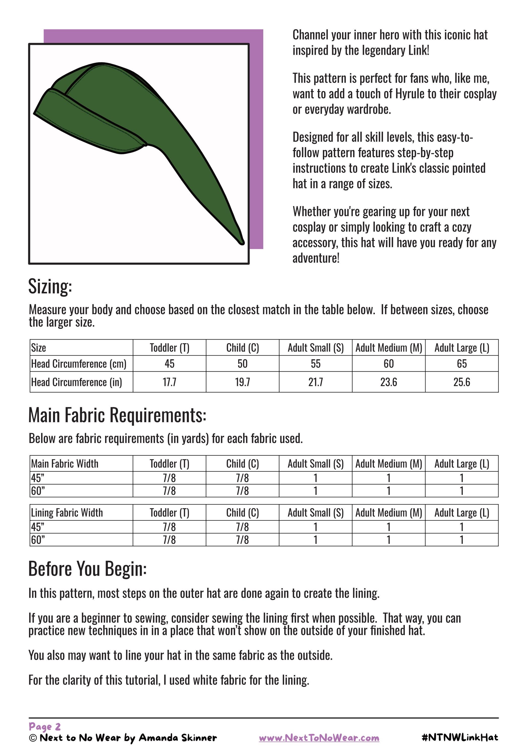 Link's Hat PDF Sewing Pattern - Etsy