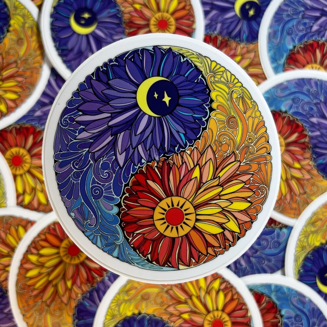 Weatherproof Vinyl Sticker - Yin Yang Flower Sticker, Unique, Fun ...