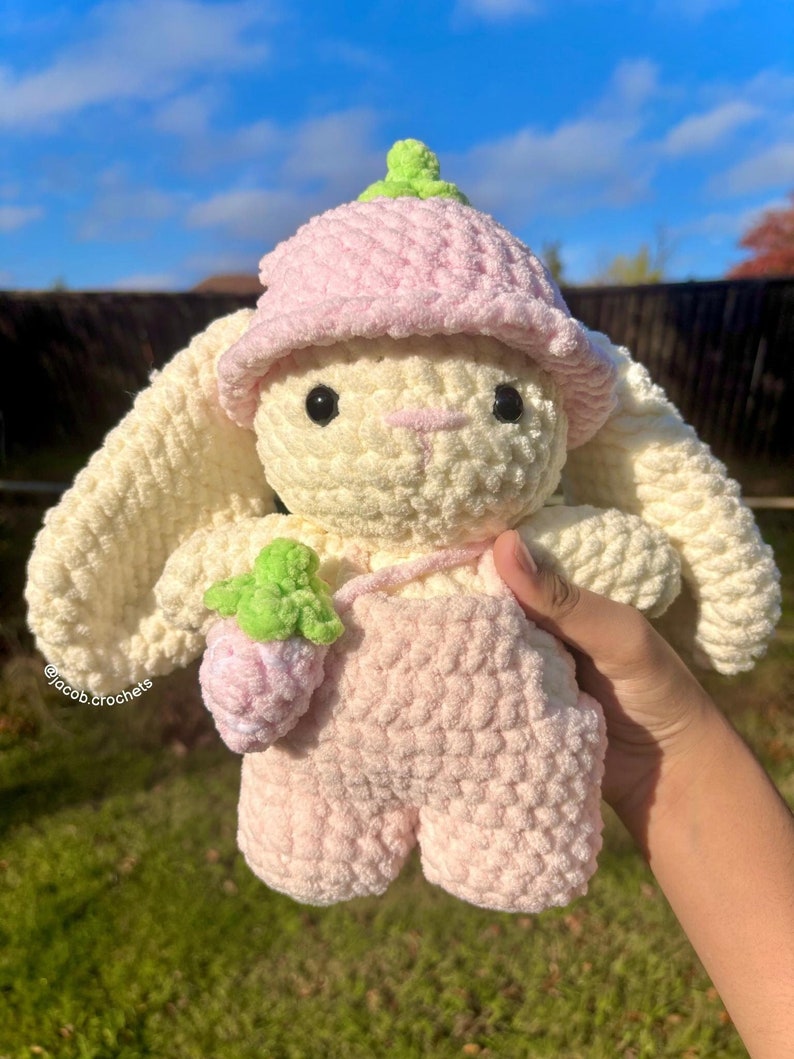 Jumbo Crochet Strawberry Bunny Plushie, Strawberry Bunny Crochet ...
