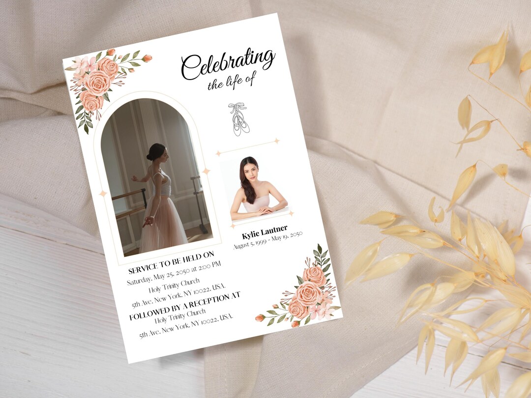 Personalized Death Announcement Card Funeral Announcement Funeral ...