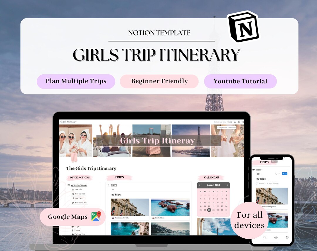 Girls Trip Itinerary | Notion Template | Notion Planner | Girls Trip ...