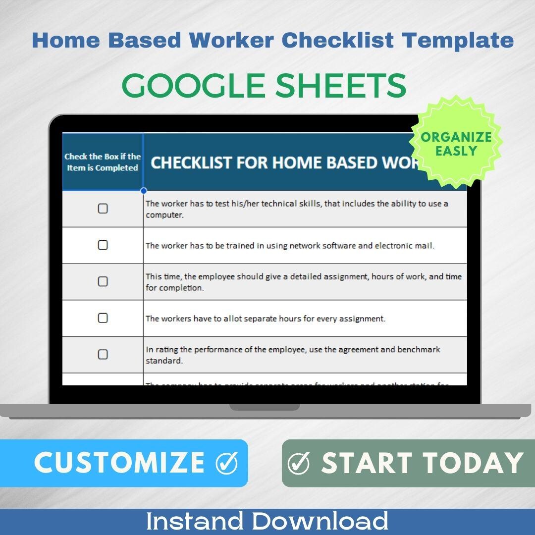 Home-based Worker Checklist Template, Editable Google Sheets, Easy to ...