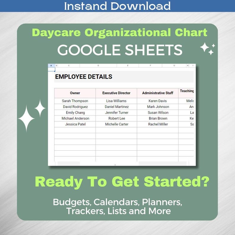 Daycare Organizational Chart Template, Google Sheets Staff Structure ...