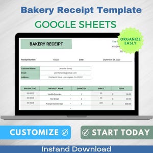 Bakery Receipt Template, Editable Google Sheets, Digital Download, Easy ...