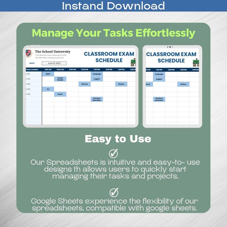 Exam Schedule Template, Editable Google Sheets, Digital Download, Easy ...