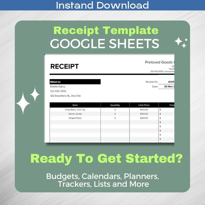 Receipt Template, Google Sheets Invoice, Digital Receipt Maker ...