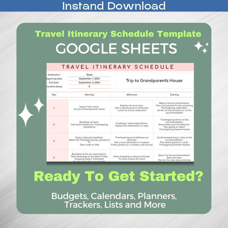 Travel Itinerary Schedule Template, Editable Google Sheets, Easy to Use ...