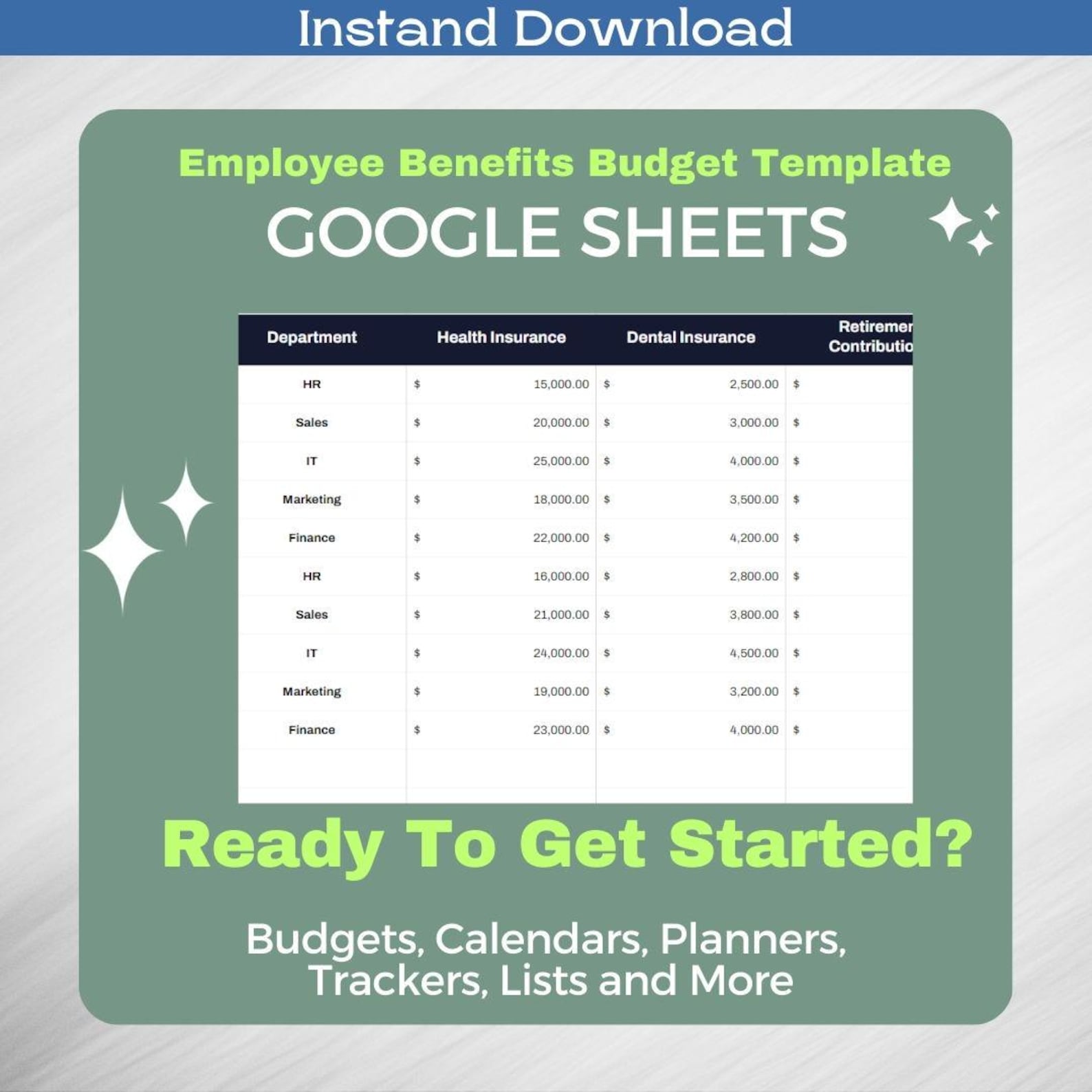 Employee Benefits Budget Template - Editable Google Sheets for HR ...
