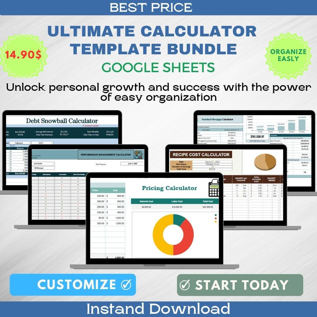 Ultimate Calculator Template Bundle, Editable Google Sheets, Financial ...