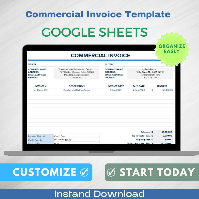 Commercial Invoice Template, Editable and Easy to Use, Digital Download ...